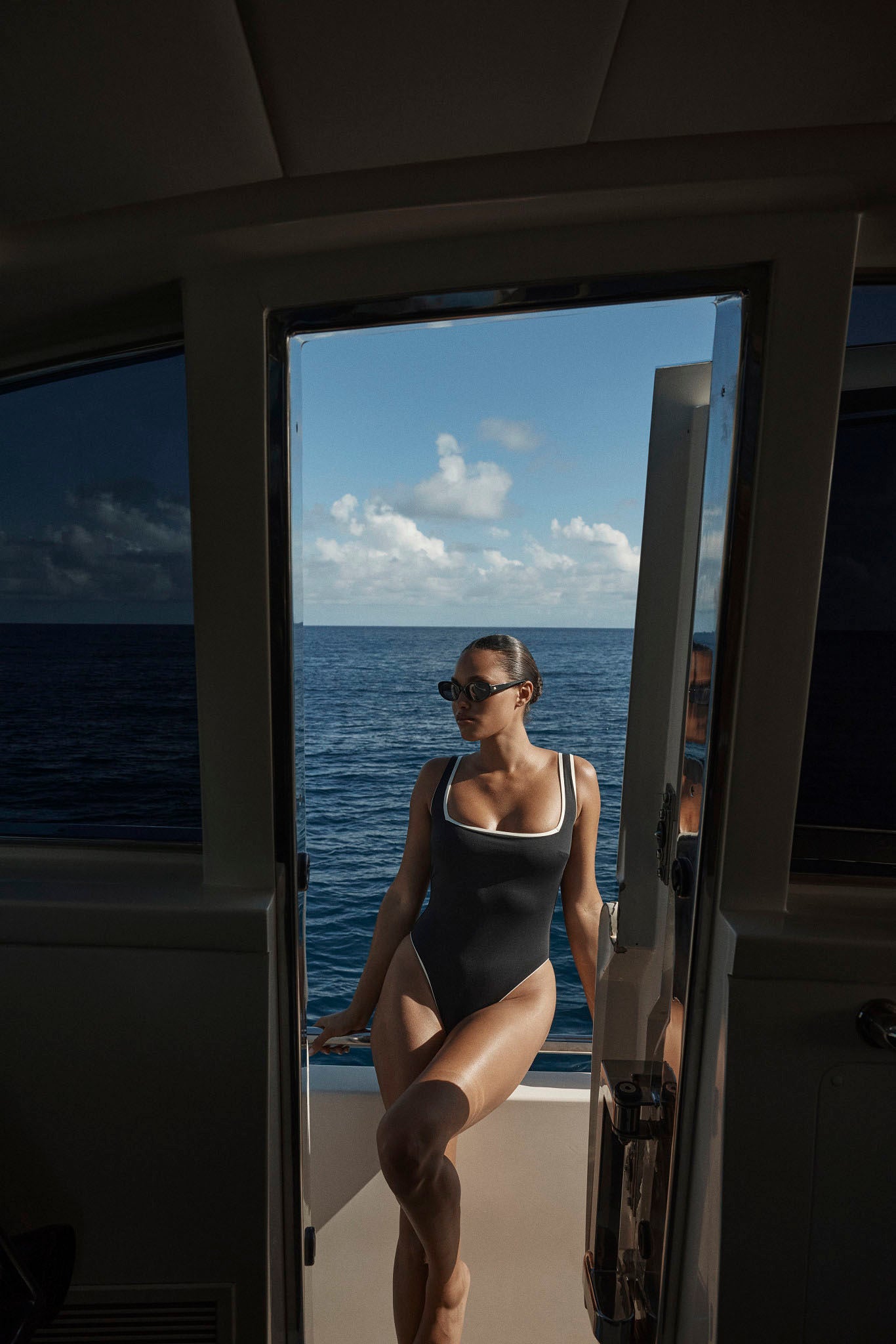Corfu Color Block One Piece - Black/Ivory – Monday Swimwear