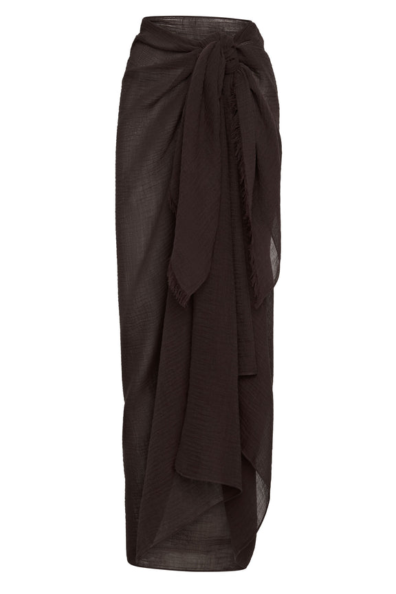 St. Tropez Sarong - Espresso Crinkle Linen – Monday Swimwear